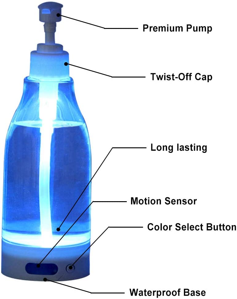 LED Light Wireless Soap Dispenser 7 Colors Motion Activated and 10 Inc