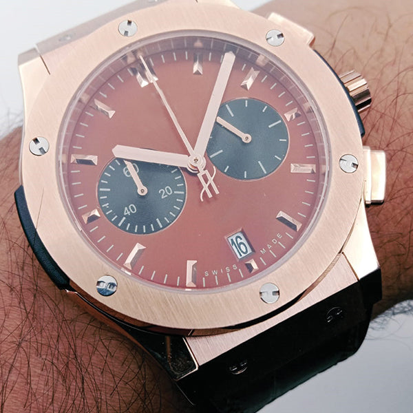 Simple Design Wrist Watch Leather Brown Master Lock & Belt With Go